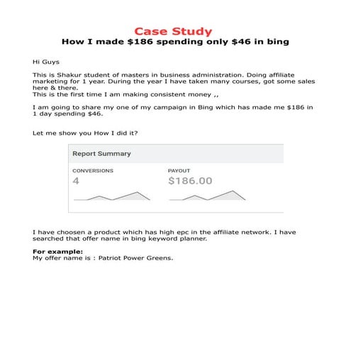 Case Study: How I made $186 spending $46 in bing | PDF