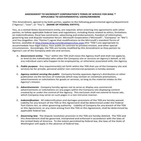 Bing Terms of Service (TOS) Amendment | PDF