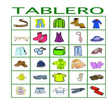 Bingo de ropa y accesorios | PDF