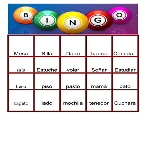 BINGO DE PALABRas fáciles para escolares | PDF