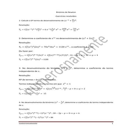 Binómio de Newton - Exercícios resolvidos | PDF