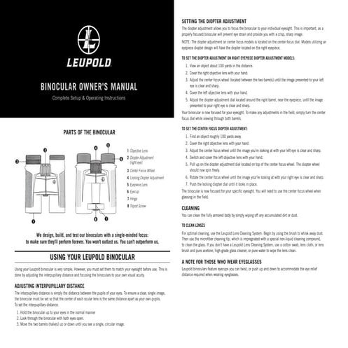 Instruction manual | Leupold Binoculars | Optics Trade | PDF