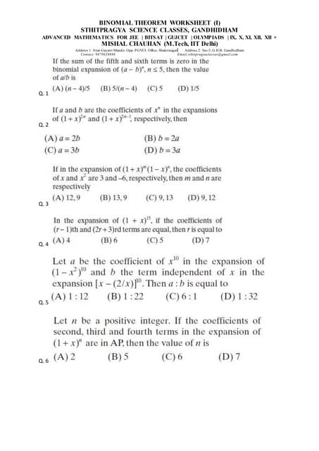 Binomial Theorem Practice Worksheet Microscaffolding (example)
