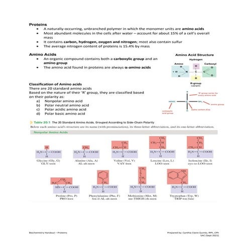 Biochemistry Proteins, Carbohydrates, Nitrogen | PDF