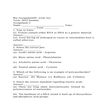 Bio-Assignment02 week two Term 2019 SummerAssignment 2Na.docx | Chemistry | Science