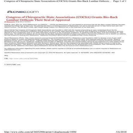 Bio back press release - cnbc 042910 | PDF