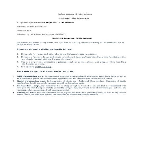 Bio hazard waste | DOCX | Biological Sciences | Science