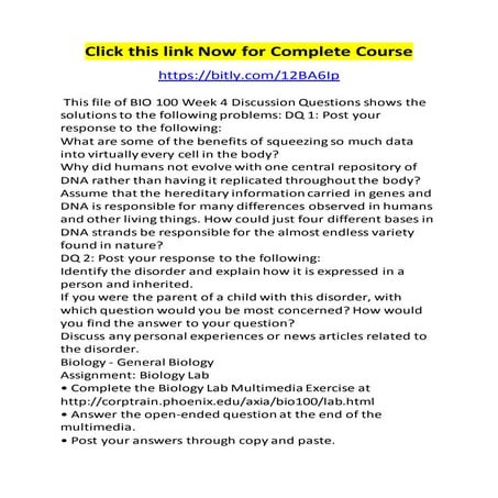 Bio 100 week 4 discussion questions | PDF