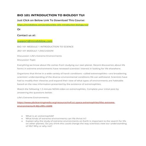 BIO 101 INTRODUCTION TO BIOLOGY TUI | PDF