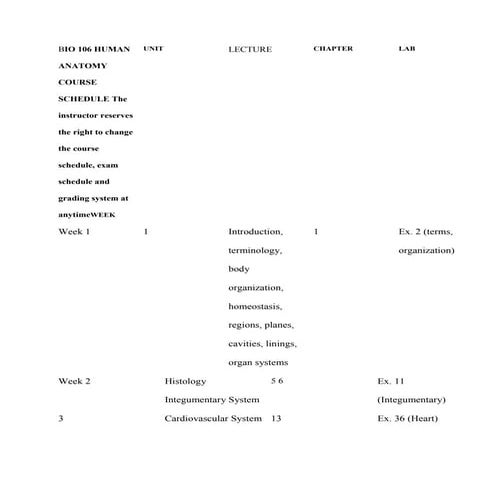 Anatomy-Physiology Course Syllabus | PDF