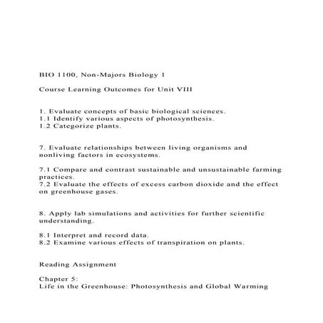 BIO 1100, Non-Majors Biology 1 Course Learning Outcom.docx