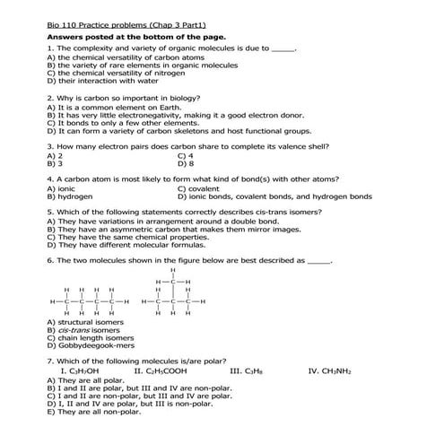 Bio110 practice problems chap2 part1 | PDF