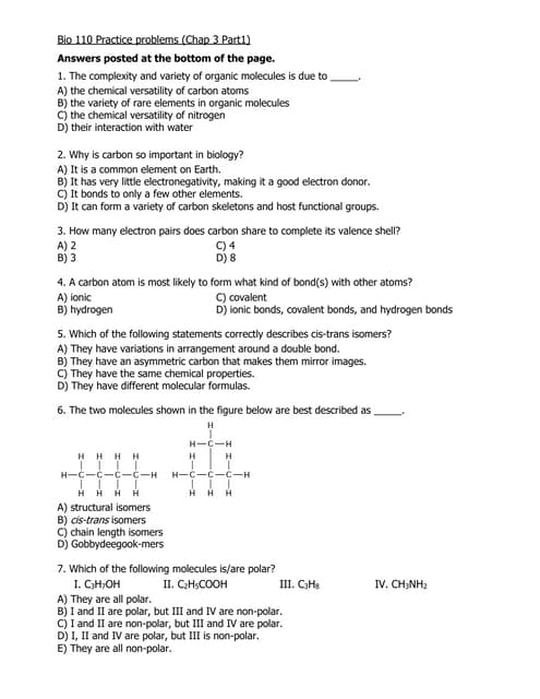SHS STEM General Chemistry MCT 9. Organic Compounds | PDF