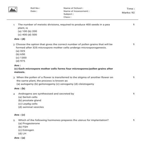 bio 12th 25.pdf. Paper bio 12 the class | PDF