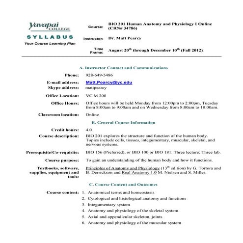 Bio 181 syllabus fall 2013 online | DOCX