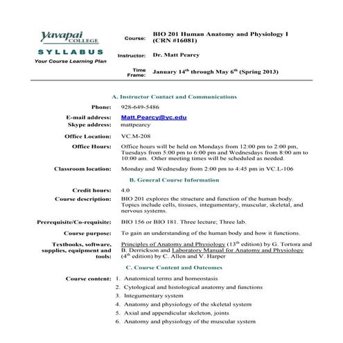 Bio 201 syllabus spring 2013 inperson | DOCX | Biological Sciences ...