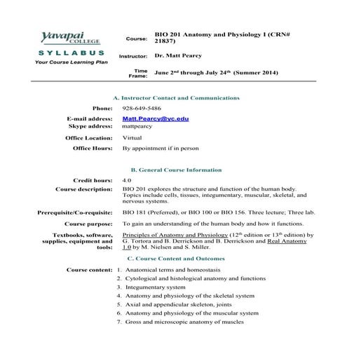 Bio 201 syllabus summer 14 | DOCX | Standardized Testing | Educational ...