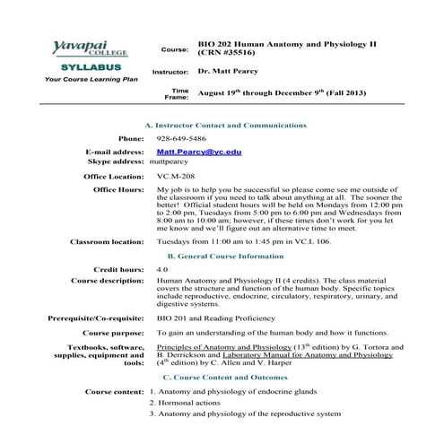 Bio 160 syllabus spring 13 | DOCX