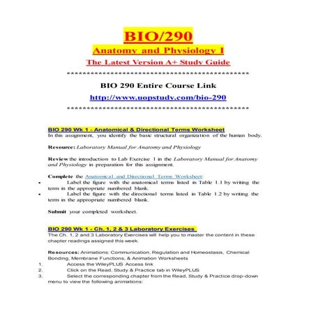 Bio 290 bio290 bio 290 education for service uopstudy.com