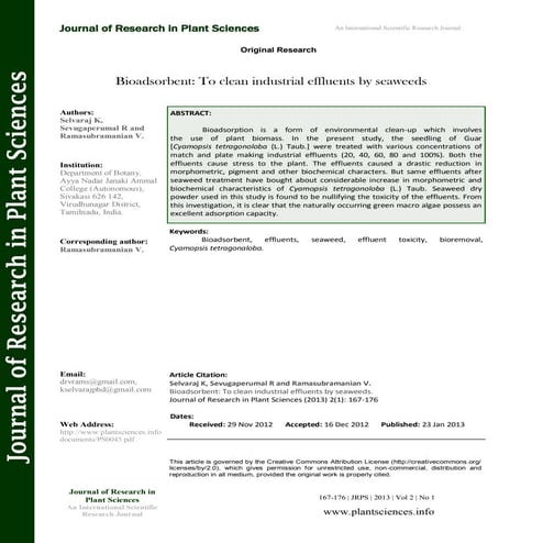 Bioadsorbent to clean industrial effluents by seaweeds | PDF