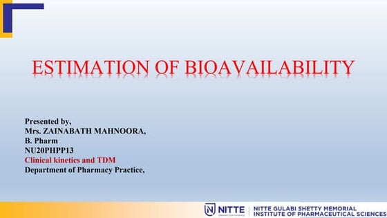 Methods For Assesment Of Bioavailability | PPTX | Pharmaceutical ...