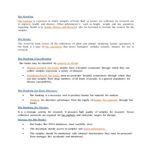 Bio banking synopsis | PDF