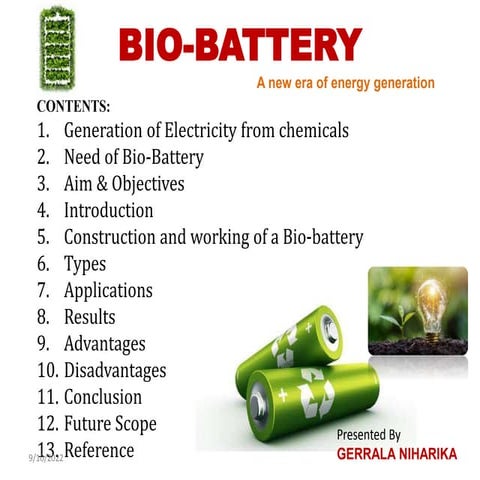 Bio Battery- New Era of Energy | PPT