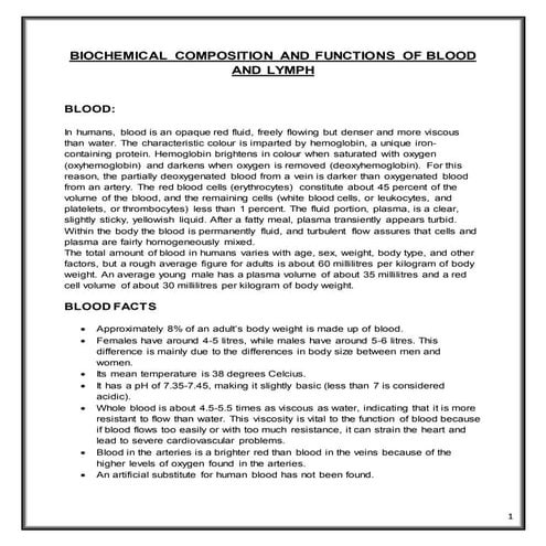 Biochemical composition and functions of blood and lymph | DOCX