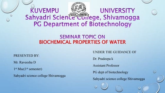 Physicochemical properties of water | PPTX | Chemistry | Science