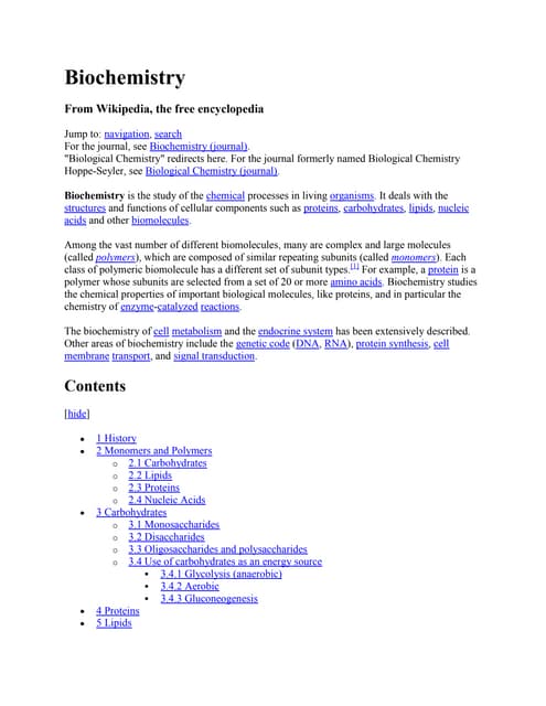 BIOCHEMISTRY | PDF | Chemistry | Science