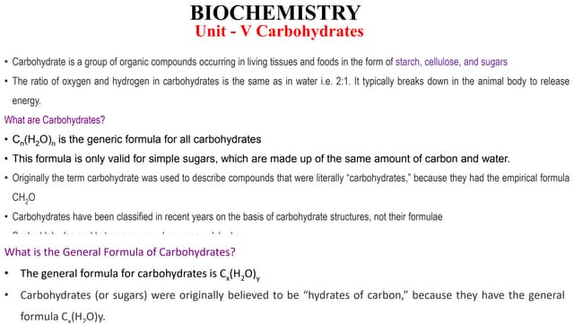 Biochemistry lecture notes carbohydrates | PDF