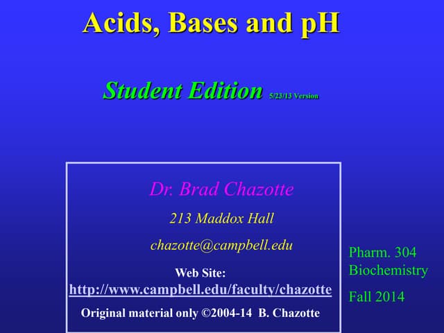 Chem 2 - Acid-Base Equilibria VII: Conjugate Acid/Base Pairs and ...