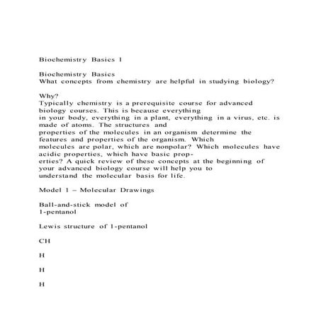 Biochemistry Basics 1Biochemistry BasicsWhat concepts fr | DOCX