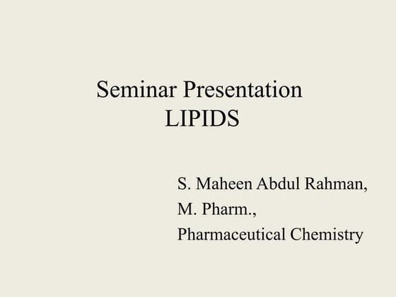 Lipids properties, classification, function | PPTX | Chemistry | Science