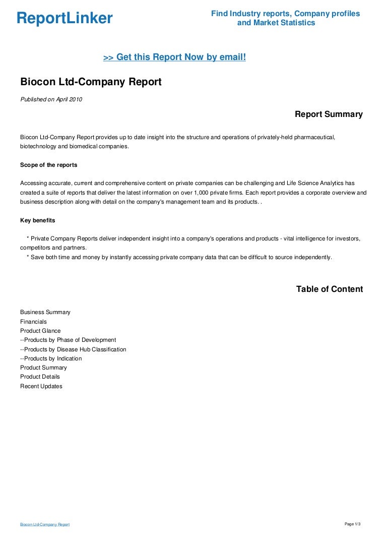 Biocon Ltd-Company Report