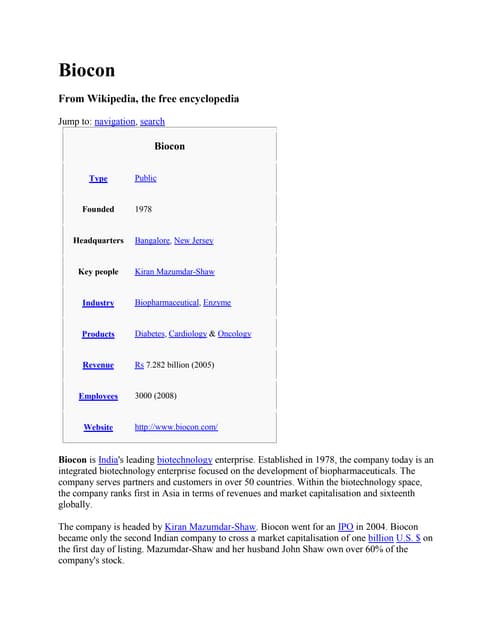 Biocon Company Profile | PPT