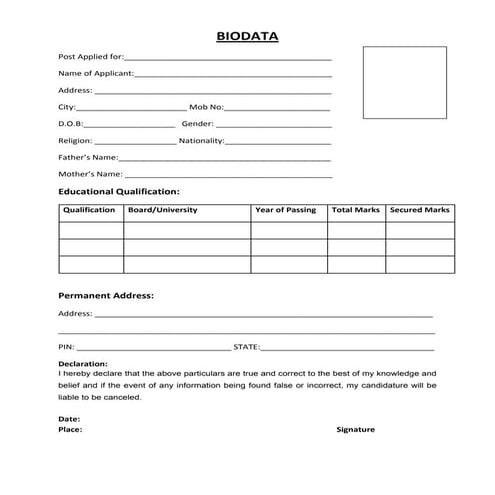 Biodata | Resume Format | | PDF