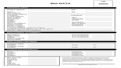 Biodata Form Philippines