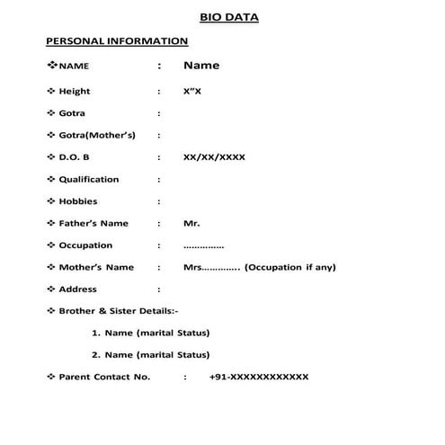 Bio data | DOCX | Family and Relationships