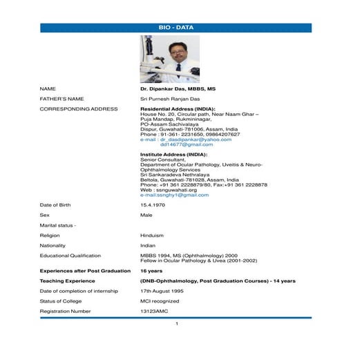 Short CV-Dr Dipankar Das | DOCX