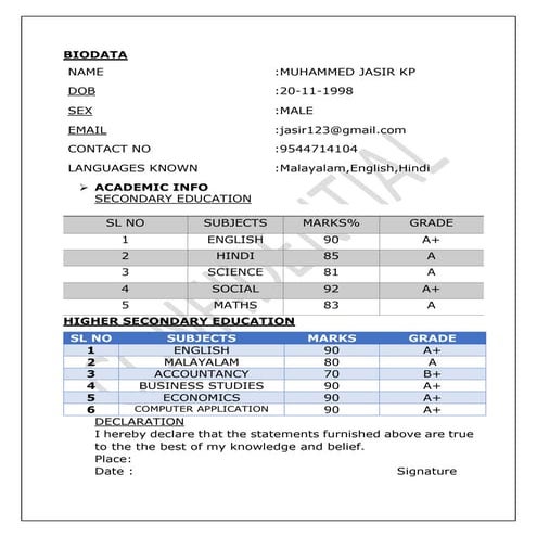 Biodata1 | PDF
