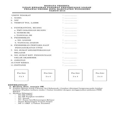 Biodata dan uraian tugas peserta ujian | DOC