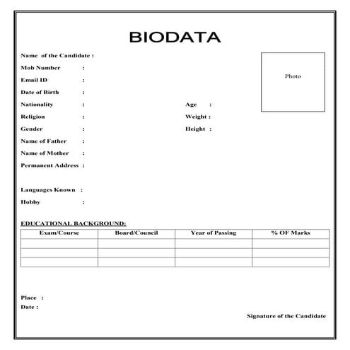 Biodata Format.pdfpppppppppppppppppppppppppppppp | PDF