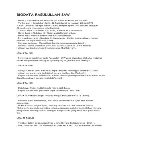 Biodata nabi Muhammad Saw | DOCX