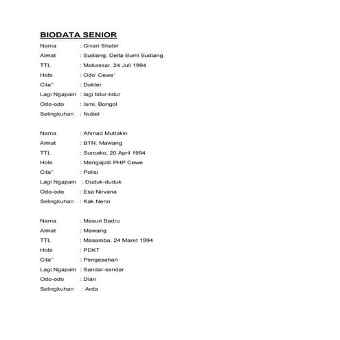 Biodata senior (suardihasjum) | PDF