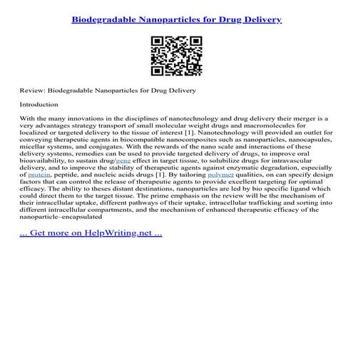 Biodegradable Nanoparticles For Drug Delivery | PDF
