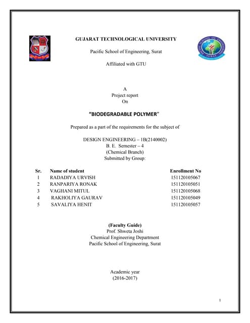 Biodegradable Polymer Project Report | PDF