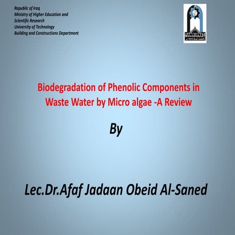Biodegradation of phenol by microalgae | PPTX