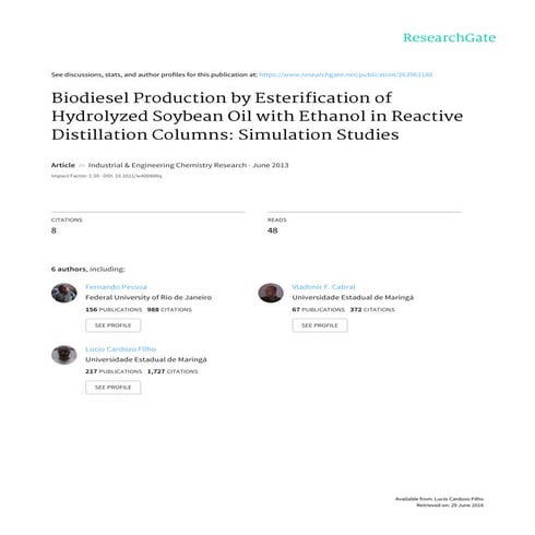 Biodiesel production by esterification of hydrolyzed soybean oil | PDF