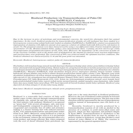 Biodiesel Production Via Transesterification Of Palm Oil Pdf